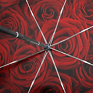 DOENR Red Rose Compact Travel Umbrella Sun and Rain Windproof Auto Open Close Folding Umbrella