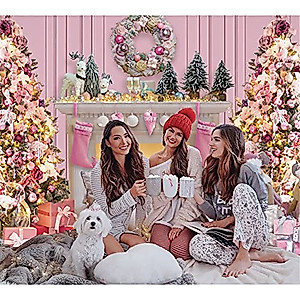 Maijoeyy 7x5ft Pink Christmas Photography Backdrop Christmas Fireplace Backdrop Pink Xmas Tree Gift Background Snow Holiday Family Party Photo Studio Props