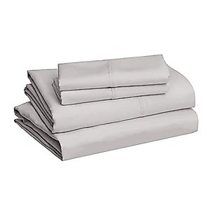 Amazon Basics Lightweight Super Soft Easy Care Microfiber 4-Piece Bed Sheet Set with 14-Inch Deep Pockets, Queen, Light Gray, Solid
