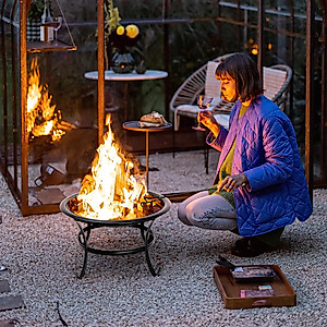 LEMY 22 Inch Outdoor Firepit Wood Burning BBQ Grill Steel Firepit Bowl for Patio Backyard Garden Camping Picnic Bonfire w/Spark Screen Cover, Log Grate, Fire Poker