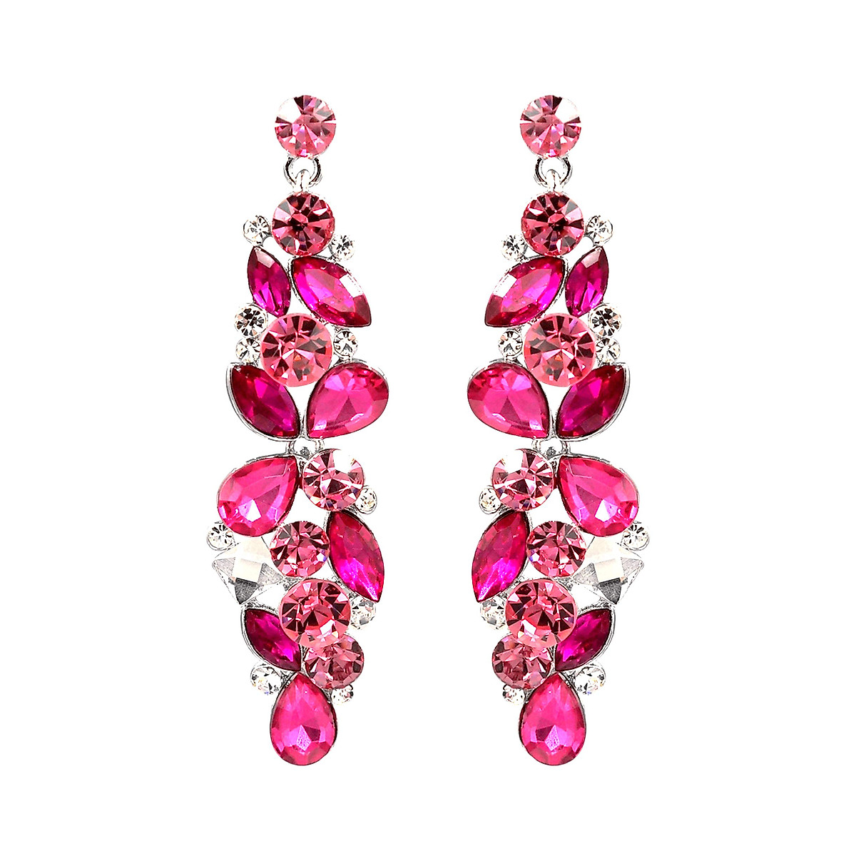 Womens Jewelry Fuchsia Pink Crystal Rhinestone Bridal Drop Dangle Earrings Sparkling Cluster style in Silver Tone for Wedding prom Party Birthday Gift