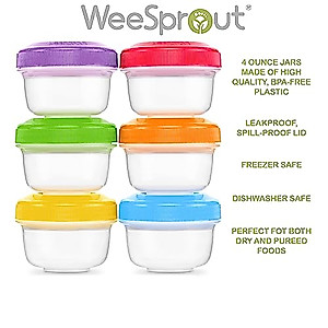WeeSprout Baby Food Containers - Small 4 oz Containers with Lids, Leakproof & Airtight, Freezer Safe, Dishwasher Safe, Thick Food Grade Plastic, Set of 12 Baby Food Storage Containers + Color Options