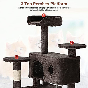 BestPet 54in Cat Tree Tower with Cat Scratching Post,Multi-Level Cat Condo Cat Tree for Indoor Cats Stand House Furniture Kittens Activity Tower with Funny Toys for Kitty Pet Play House (Dark Gray)