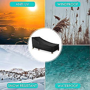 Alomejor Garden Chair Cover Waterproof Anti Rust Chaise Lounge Chair Protective Cover Oxford Fabric Outdoor Furniture Cover with Storage Bag(210D Outer Black&Inner Silver)