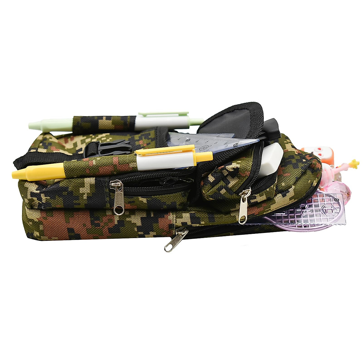 Maydahui Camo Pencil Case Guns Shape Large Capacity Pen Pouch Holder 3 Compartments Pencil Bag Stationery Box Storage Organizer Small Pattern Green
