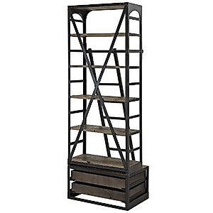 Modway Velocity Industrial Modern Wood and Cast Iron Bookshelf in Brown