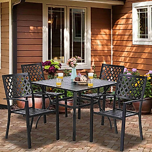 PHI VILLA 5 Piece Metal Patio Dining Set, Outdoor Furniture Set with 4 Stackable Chairs and 37" Square Dining Table - Umbrella Hole 1.57"