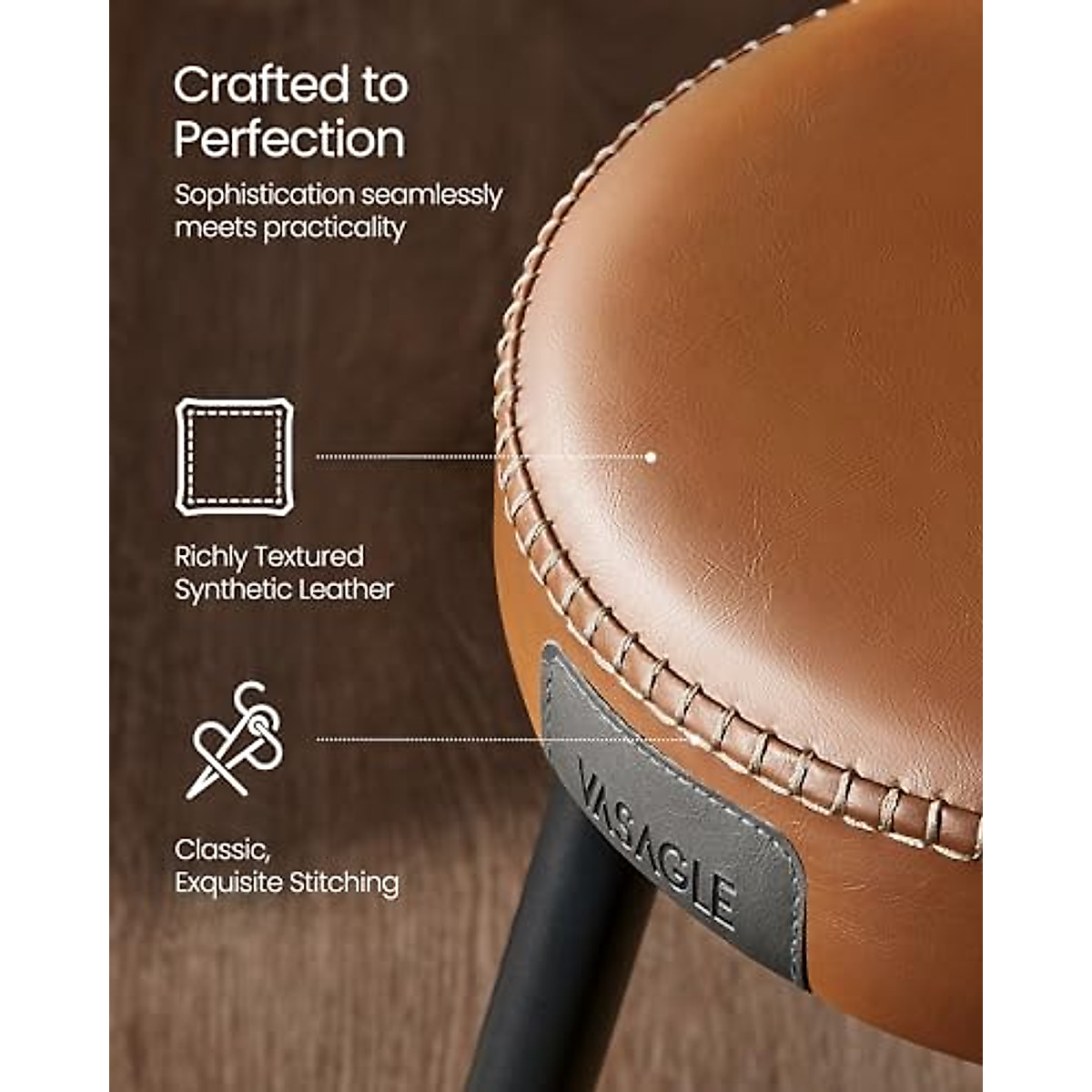 VASAGLE EKHO Collection - Bar Stools Set of 2, Bar Height Bar Stools, Kitchen Counter Stools, Mid-Century Modern Backless Counter Stools, 30-Inch Tall, Kitchen Island Home Bar, Caramel Brown