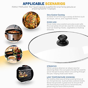 Oval Glass Crock Pot Lid 7 Quart Replacement for Oval lid Rival Crock Pot Slow Cooker SCV700-CH-BR, SCV700SS and Hamilton Beach Slow Cooker Lids Replacement Oval 7 Quart 33474G.