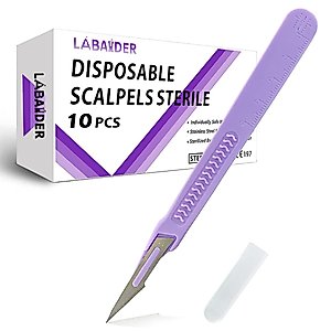 Scalpel Blades #11 Dispoable Steriled Surgical Knife for Biology Anatomy, Dermaplaining, Podiatry, Practicing Cutting, Medical Student, Sculpting, Repairing, Crafts