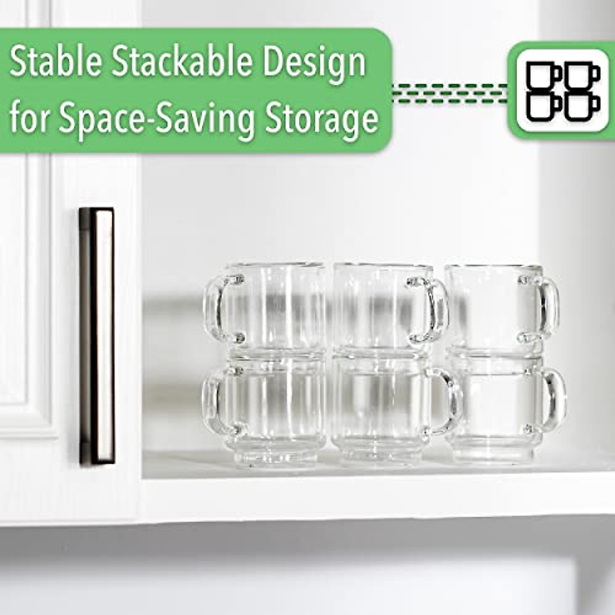 BTaT- Small Stackable Espresso Cups, Demitasse Cups, Set of 6 (2.0 oz, 60 ml), Glass Coffee Mugs, Double Wall Glass Cups, Clear Coffee Cup, Tea Glass, Espresso Glass, Mother's Day Gift