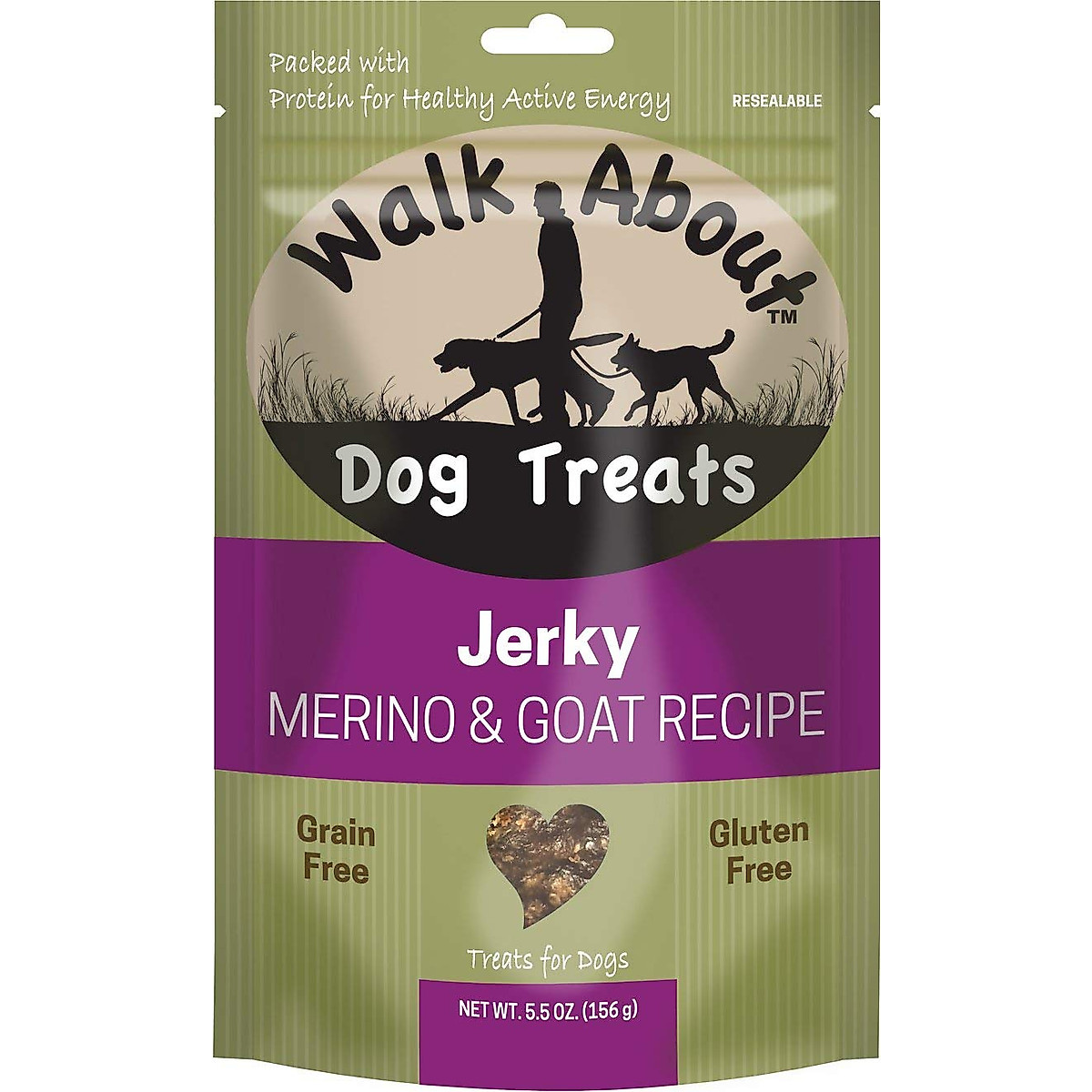 Walk About Pet, WA10002, Premium Jerky Dog Treats, Grain-Free, Gluten-Free, Single Source Protein, Lamb and Goat Recipe, Resealable Pouch, 5.5 Ounces