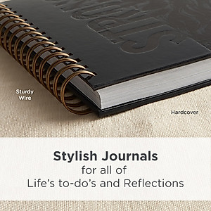 Christian Art Gifts Journal w/Scripture Strong Lion Joshua 1:9, Black and Gray 192 Ruled Pages, Large Hardcover Notebook, Wire Bound