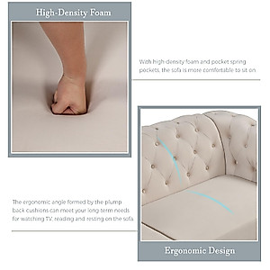 Daesar 41.5" Velvet Upholstered Accent Sofa, Modern Single Sofa Chair with Thick Removable Seat Cushion, Modern Single Couch for Living Room, Bedroom, Or Small Space, Beige