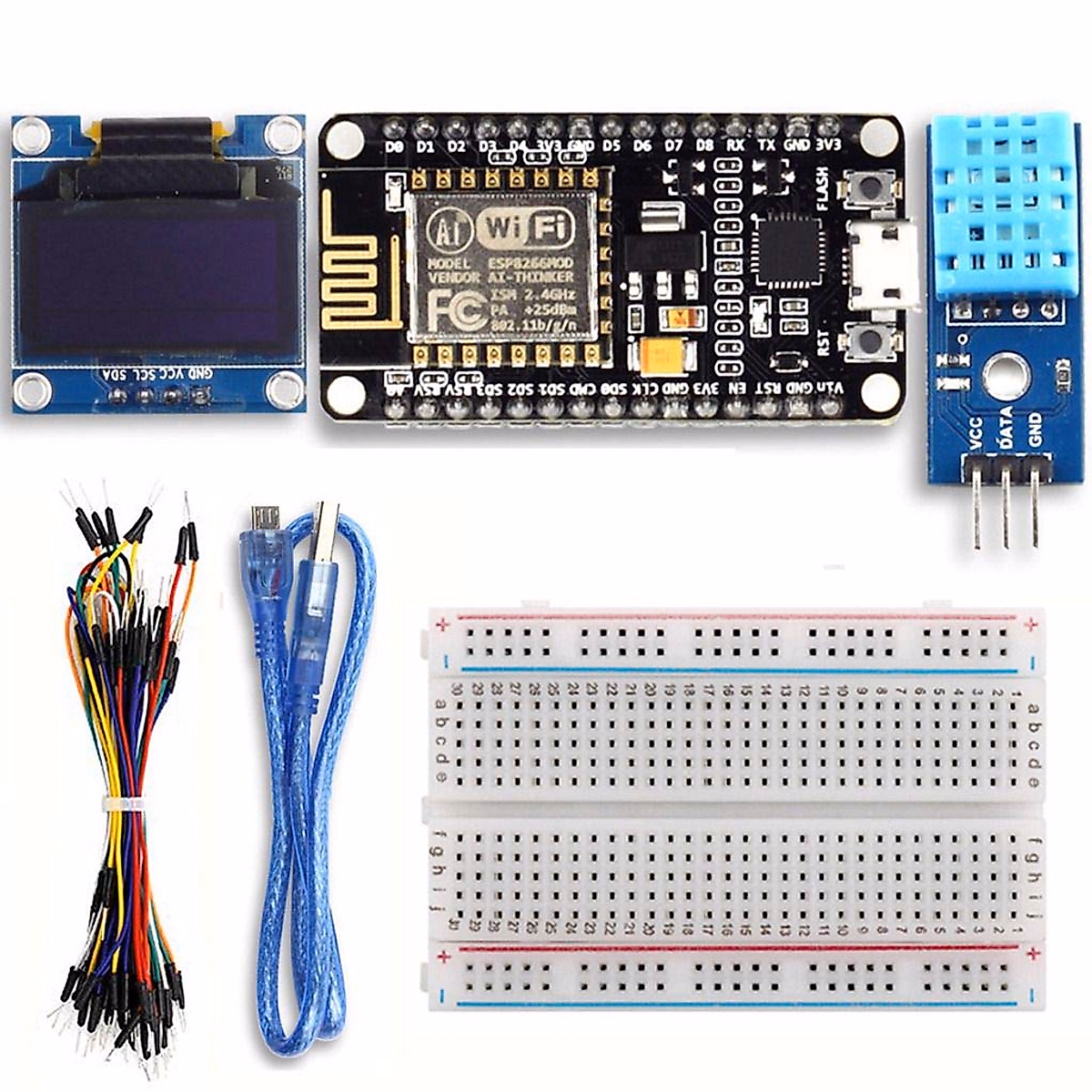 DAOKI ESP8266 Starter Kit ESP8266 Weather Station Kit for IoT Arduino IDE with ESP8266 ESP-12E Development Board 0.96" OLED Display and DHT11 Temperature and Humidity Sensor + Breadboard