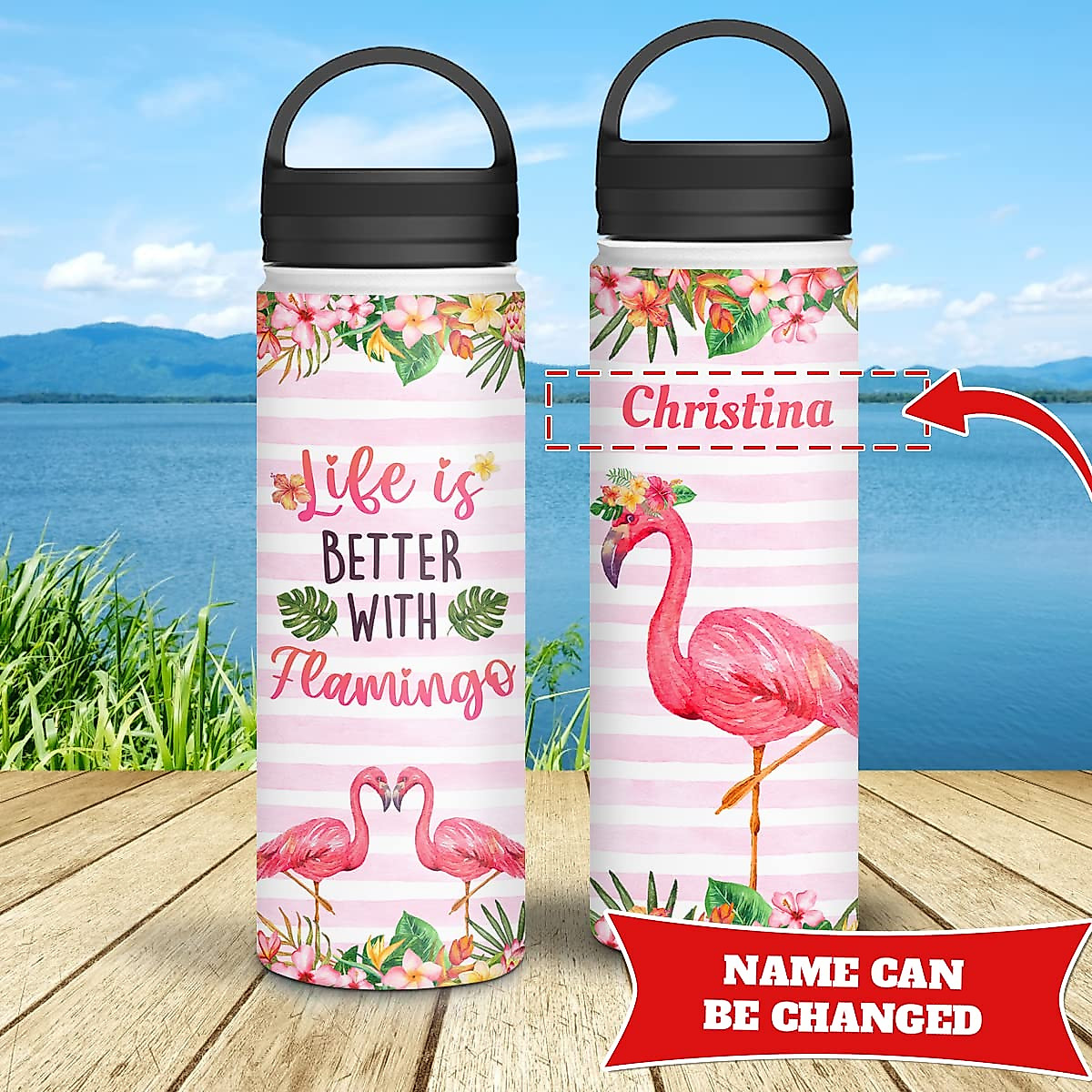 winorax Personalized Famingo Water Bottle Life Is Better With Flamingo Bottles Reminder For Women Girls Teen 12oz 18oz 32oz Stainless Steel Inspirational Gifts For Birthday Back To School Christmas