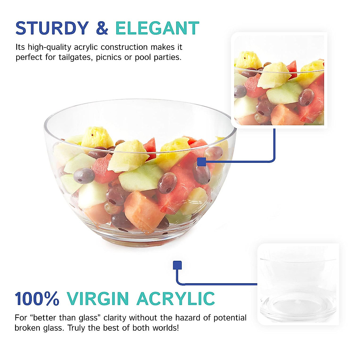 Huang Acrylic Arc Thick Round Bowl | Perfect for Chips, Salads, Party Snack Bowls, Candy Dish | Serving bowl for Kitchens, Parties, Holidays, and Celebrations