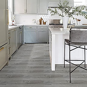 Peel and Stick Floor Tile, 35in×6in, Natural Grey Wood Grain Look, Self Adhesive and Waterproof for Transfer Bathroom, Kitchen, Living Room, Bedroom(10 PCS)