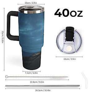 LLUTSNTH 40 Oz Vacuum Tumbler with Black Handle Leakproof Insulated Tumbler Lighthouse at Night Stainless Steel Travel Mug with Lid And Straw Coffee Cup Cute Water Bottles Cup Holder Friendly