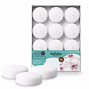 BOLSIUS Unscented Floating Candles - Pure Rich Creamy 3" White, Set Of 12 - European Quality - Imbue Breathtaking Ambiance for Romantic Wedding Centerpieces, Decorations, Events, Pool, Holiday Parties