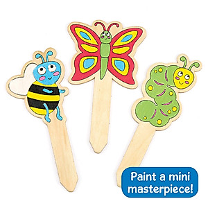Baker Ross AR233 Bug Wooden Stakes - Pack of 10, Handy Lawn Decorations for Kids to Decorate and Gift