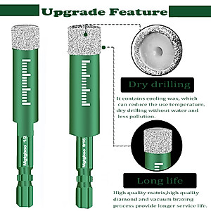 Mgtgbao 8PCS Green Dry Diamond Drill Bits Set, Core Drill bit for Granite Marble Tile Ceramic Stone Glass Diamond Hole Saw Kit with 3/16,1/4, 5/16, 3/8, 1/2, 9/16