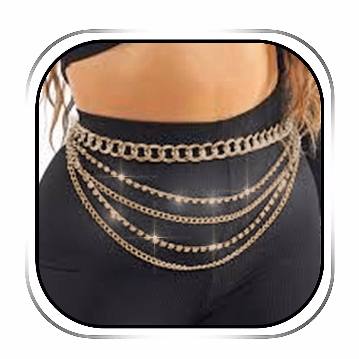 Reetan Boho Crystal Body Chains Layered Waist Chain Rave Belly Chain Party Nightclub Body Jewelry Accessories for Women and Girls (Gold)