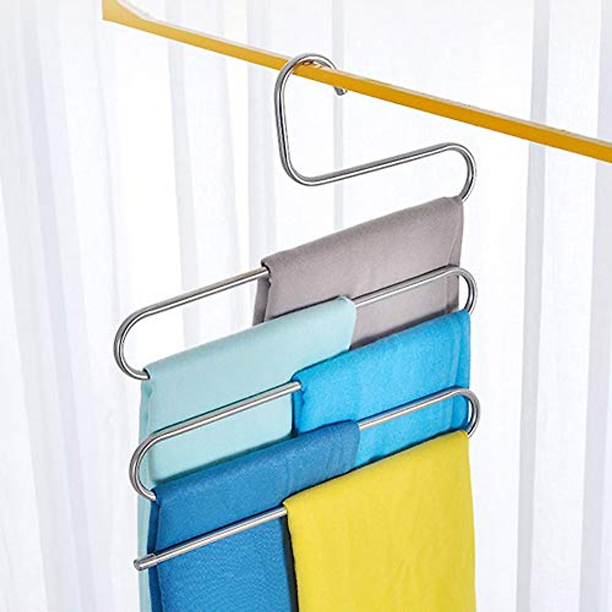 Gnc33Ouhen Pants Hangers,S Shaped Stainless Steel 5-Layer Wardrobe Anti-Slip Saving Space rousers Storage Rack.
