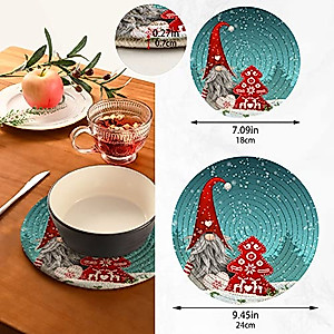 ALAZA Merry Christmas Gnome Winter Snowflake Pattern Trivets for Hot Dishes 2 Pcs,Hot Pad for Kitchen,Trivets for Hot Pots and Pans,Large Coasters Cotton Mat Cooking Potholder Set
