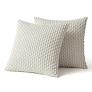 MIULEE Throw Pillow Covers Soft Corduroy Decorative Set of 2 Boho Striped Pillow Covers Pillowcases Farmhouse Home Decor for Couch Bed Sofa Living Room 18x18 Inch Cream White