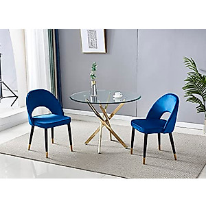 Binrrio 39" Round Dining Table, Modern Clear Beveled Edges Glass Top for 4 with Adjustable Stainless Steel Legs for Home Office Kitchen Dining Room (Gold)