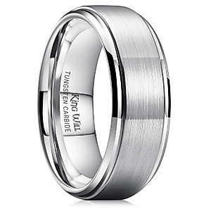 King Will BASIC Men's Tungsten Carbide Ring 8mm Polished Beveled Edge Matte Brushed Finish Center Wedding Band(11)
