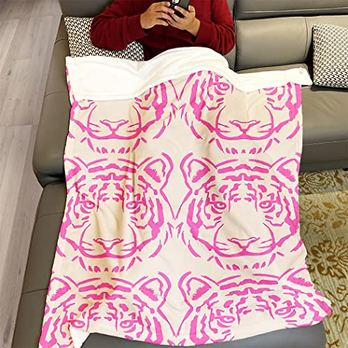 SXCHEN 60"x80" Blankets Plush Sofa Bed Throw Pink Tiger