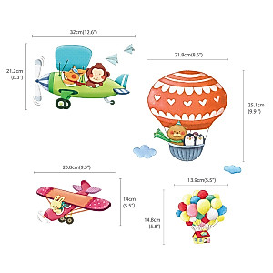 DECOWALL DAT-1406B1506B Animal Hot Air Balloons and Biplanes Kids Wall Stickers Wall Decals Peel and Stick Removable Wall Stickers for Kids Nursery Bedroom Living Room d?cor