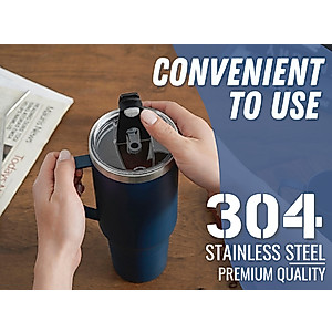 Onebttl Pontoon Boat Captain Tumbler, 40oz Stainless Steel With Spill-Proof Lid and Straw, Laser Engraved Gift, Navy Blue