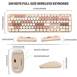 SADES V2020 Keyboard and Mouse Combo, Colorful Wireless Keyboard with Round Keycaps,2.4GHz Dropout-Free Connection,Long Battery Life,Cute Wireless Mouse for PC/Laptop/Computer (MilkTea Color)
