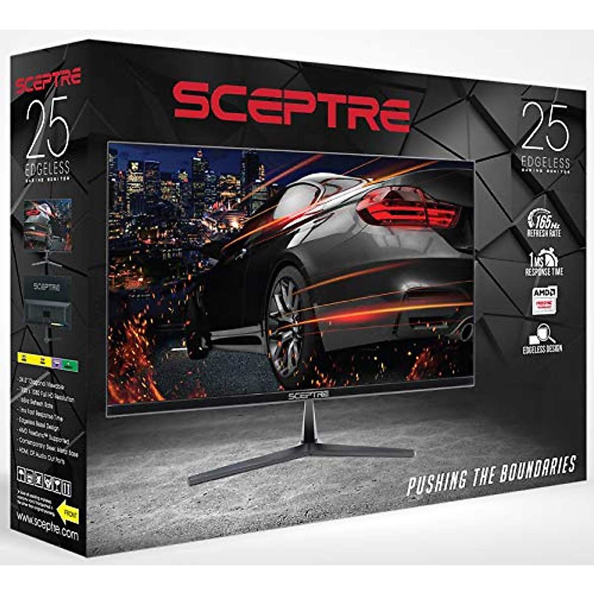 Sceptre E255B-1658A 25" FHD 1080p 165Hz 144Hz 1ms AMD FreeSync gaming LED Monitor 2x HDMI 2.0 1x DisplayPort RTS FPS Build-in Speakers, Machine Black, Metallic Black
