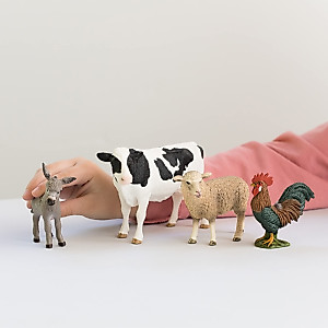 Schleich Farm World - Starter Set, Includes 4 x Collectible Toy Farm Animals, Cow, Sheep, Donkey Foal and Rooster Farm Animal Toys for Kids Ages 3+