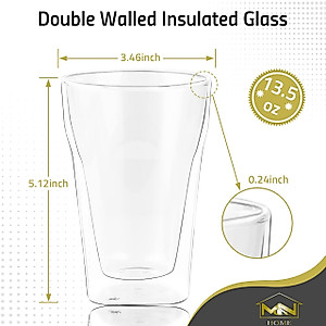 M&N HOME Double Wall Insulated Glass Tumbler Drink Glass, 13.5 Oz Highball Glass Cups for Beer, Lemonade, Iced Tea, Tropical Drink. Cocktail, Smoothie, Mojito - Set of Four