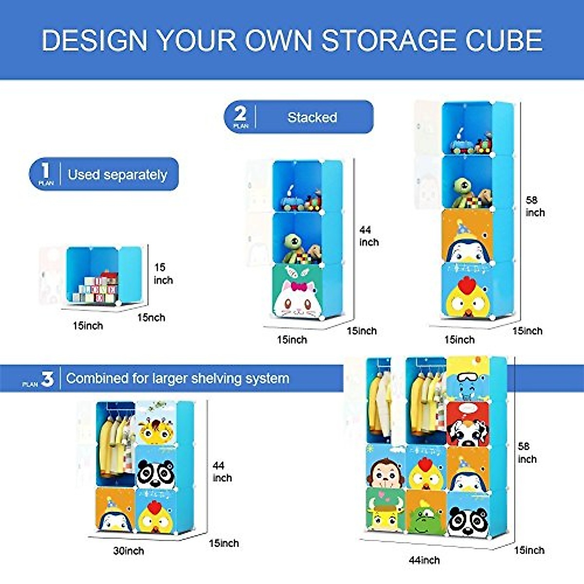 JYYG Kids Dresser Kid Clothes Storage Organizer Baby Dresser Kid Closet Baby Clothes Storage Cabinet for Kids Room Baby Wardrobe Toddler Closet Childrens Dresser (Blue, 8 Cubes 2 Hanging Sections)