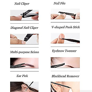 Manicure Set Personal Care Nail Clippers Kit 8 In 1 Stainless Steel Professional Pedicure Set Grooming kits Gift for Dady Men Husband Boyfriend Women with Luxurious Travel Case