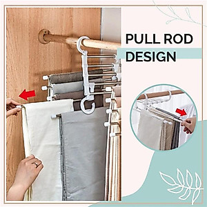 Multifunctional Pants Rack Hanger 2 Pack Pants Racks for Hanging Pants, 5 in 1 Adjustable Pant Rack Towel Shelves Closet Organizer Stainless Steel Wardrobe Magic Trouser Hangers Space Saving (Black)