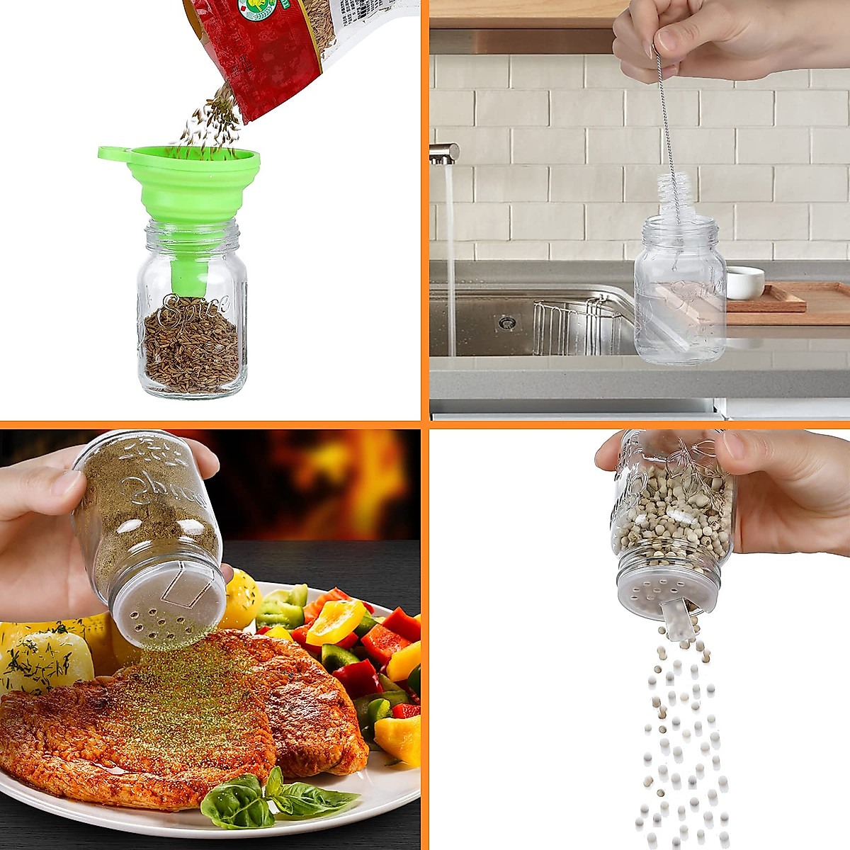 Mcupper 30 Pack 4oz Glass Mason Spice Jars Bottles, Empty Round Containers with Silver Airtight Metal Caps and Pour/Sift Shaker Lid