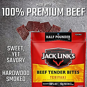 Jack Link's Beef Tender Bites, Teriyaki, ½ Pounder Bag - Flavorful Jerky Snack for Lunches, 10g of Protein and 70 Calories, Made with Premium Beef - No Added MSG or Nitrates/Nitrites (Packaging May Vary)