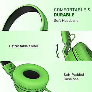 rockpapa 950 Headphones with Microphone for Kids for School Computer, On-Ear Headphones Wired Foldable for Boys chilrens Girls Teens Students Youth Adult Black Green