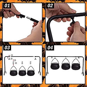 Rocinha Halloween Candy Bowls Decoration, 3 Pcs Witches Cauldron Serving Bowls with Iron Rack, Black Plastic Hocus Pocus Candy Bucket for Halloween Party Indoor Outdoor Home Kitchen Decorations