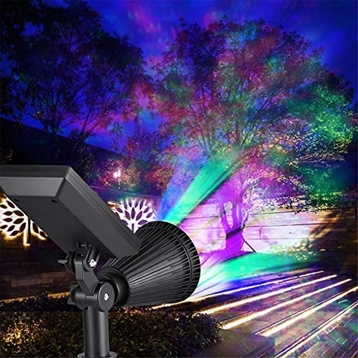 RGB Solar Spotlights Landscape Lights Outdoor 2-in-1 LED Spot Lights IP65 Waterproof Tree Lights Dusk-to-Dawn Solar Powered Security Wall Lamp for Garden Yard Floor Pathway Patio (7 Changing Colors)