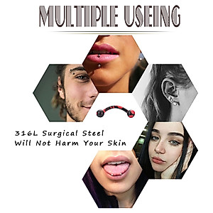 FIBO STEEL 16G 20Pcs Eyebrow Rings Lip Ring Barbell Curved Ring Tragus Daith Rook Earring Acrylic Piercing Jewelry for Women Men Classic