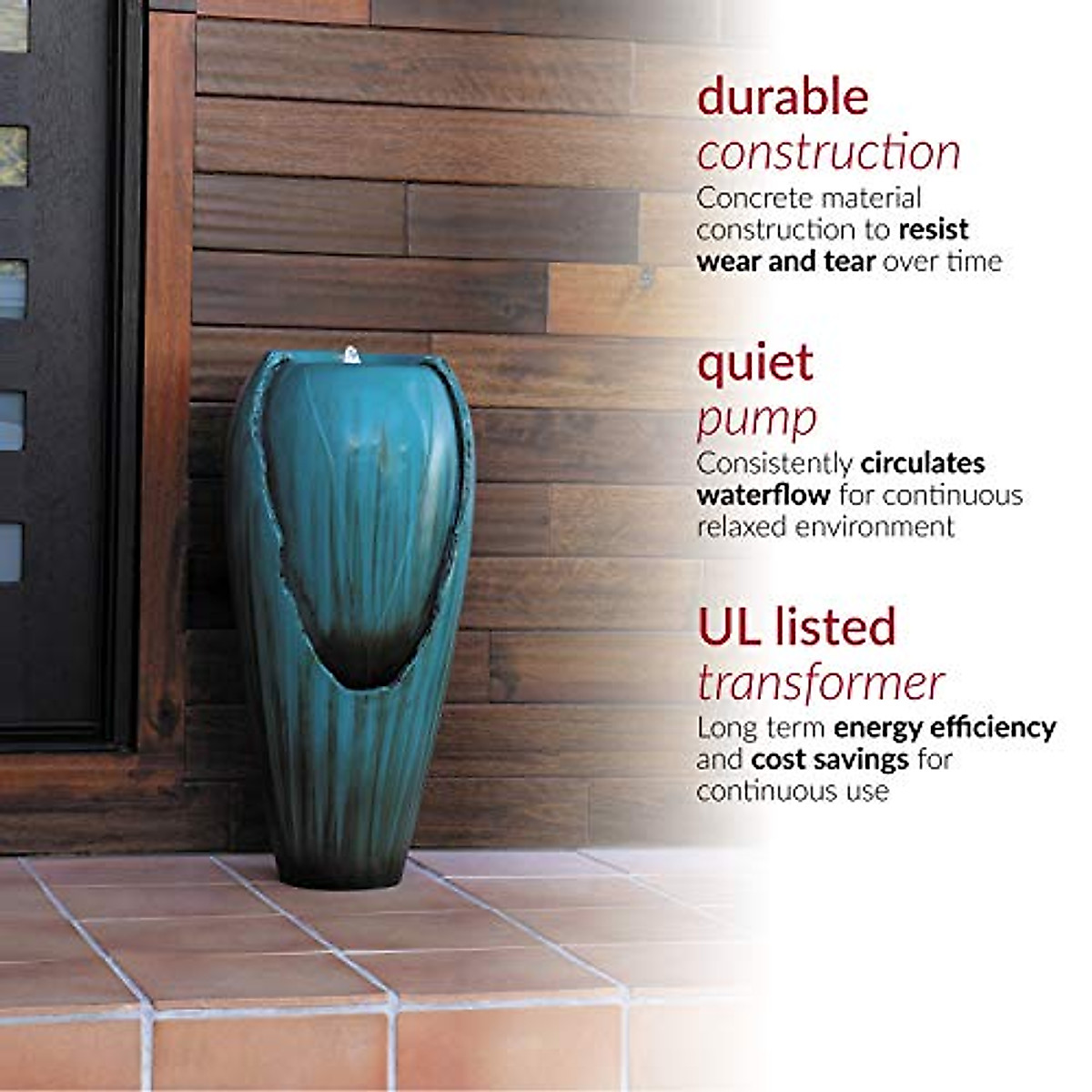 Alpine Corporation DIG100XS w/LED Light Water Jar Fountain, 32 Inch Tall, Turquoise