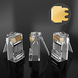 RJ45 CAT6 Passthrough Connectors (50 PCS),Gold Plated 3 Micron 3u, High Performance 3 Prong Pins (CAT6/50 PCS)